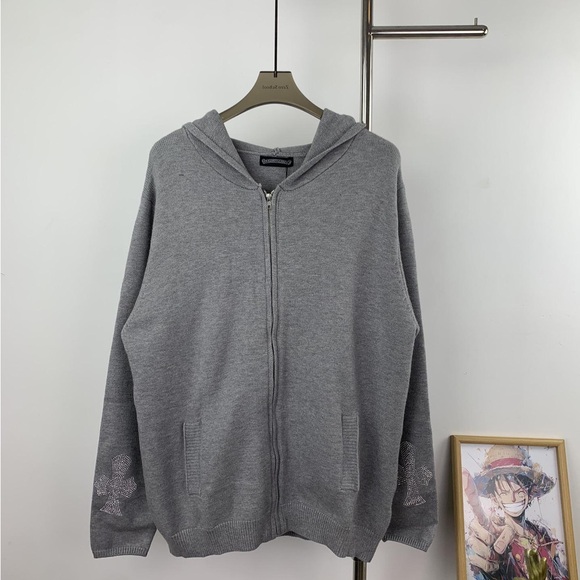 Chrome Hearts | Sweaters | Chrome Hearts Gray Zipup Sweater | Poshmark